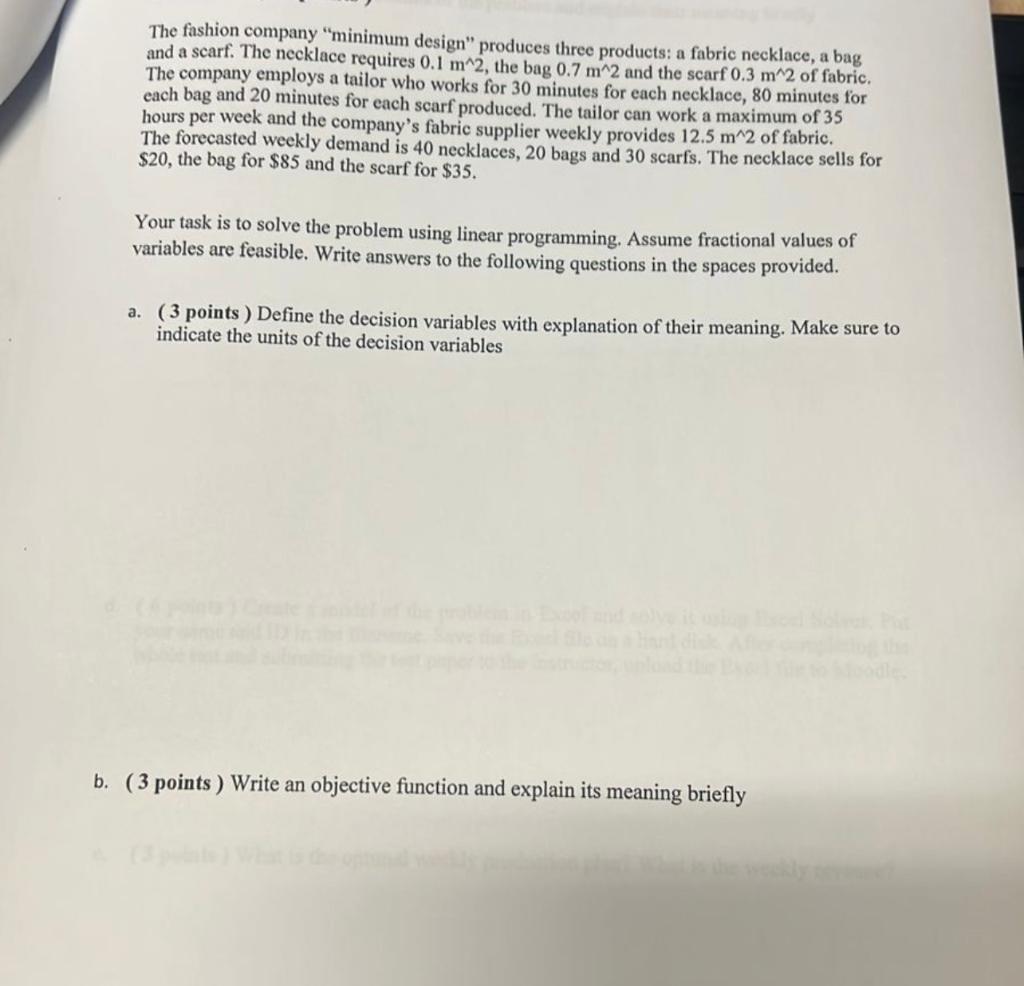 Solved Write all constraints and explain briefly Create a | Chegg.com