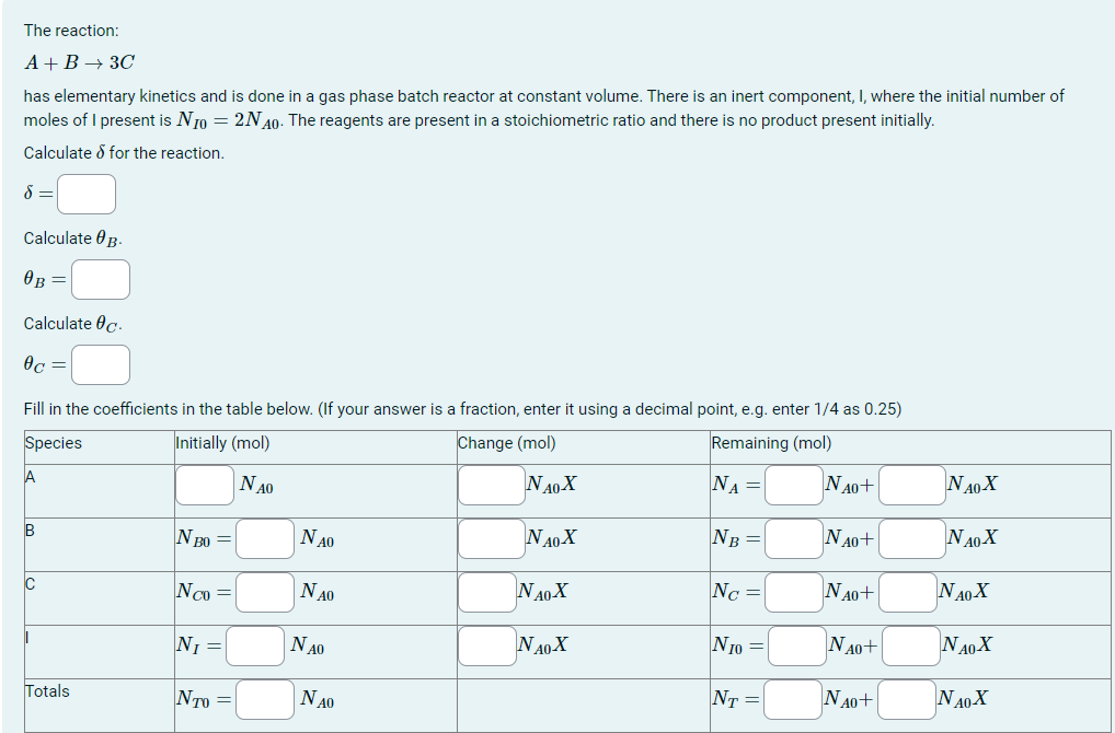 Solved The reaction: A+B→3C has elementary kinetics and is | Chegg.com