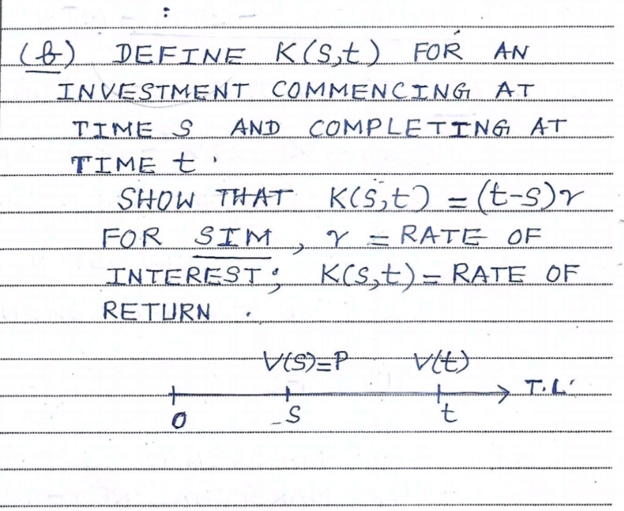 Solved (b) DEFINE K(s,t) FOR AN INVESTMENT COMMENCING AT | Chegg.com