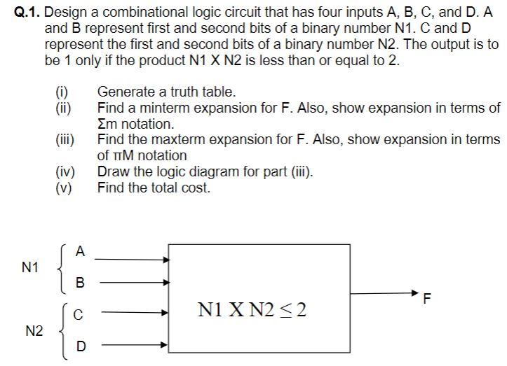 Solved Q.1. Design a combinational logic circuit that has | Chegg.com