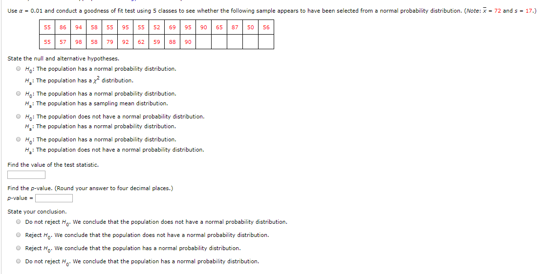 Solved Use A 0 01 And Conduct A Goodness Of Fit Test Using