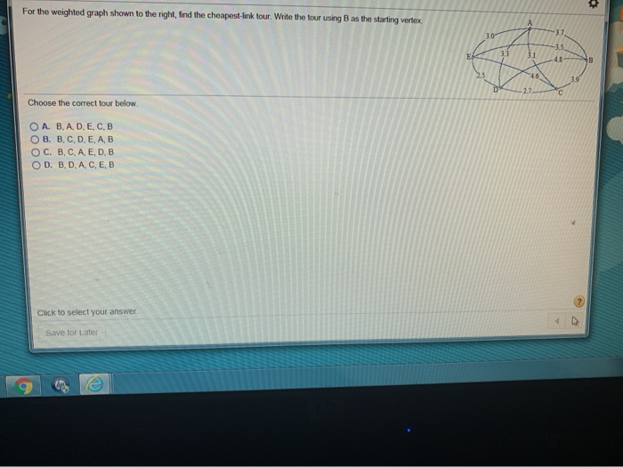 Solved For the weighted graph shown to the right, find the | Chegg.com