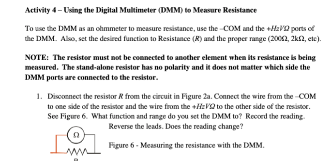 Solved Activity 4 - Using the Digital Multimeter (DMM) to | Chegg.com