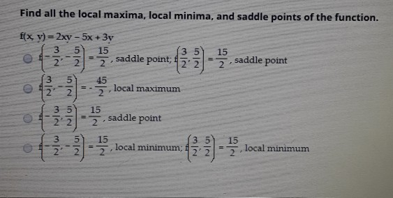 Solved Find all the local maxima, local minima, and saddle | Chegg.com