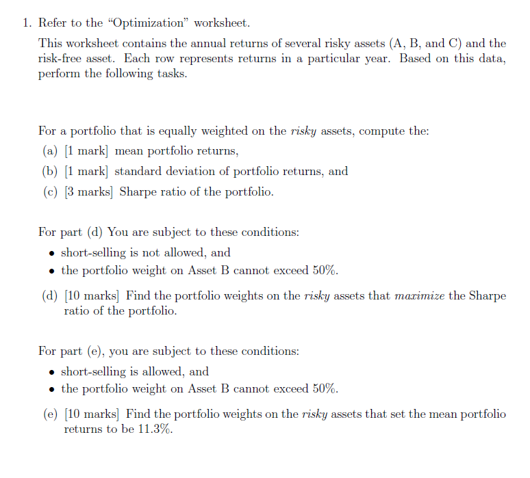 1. Refer to the "Optimization” worksheet. This | Chegg.com