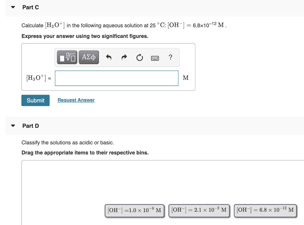 Solved Part B Calculate [H3O+] in the following aqueous | Chegg.com
