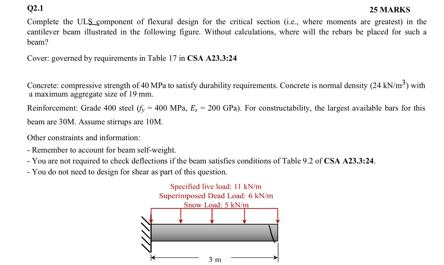 Solved Q2.125 ﻿MARKSComplete the ULS component of flexural | Chegg.com