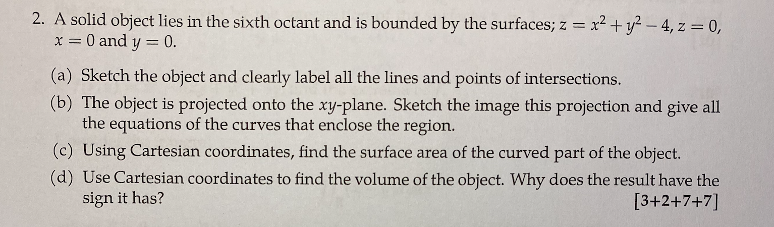 Solved 2. A solid object lies in the sixth octant and is | Chegg.com