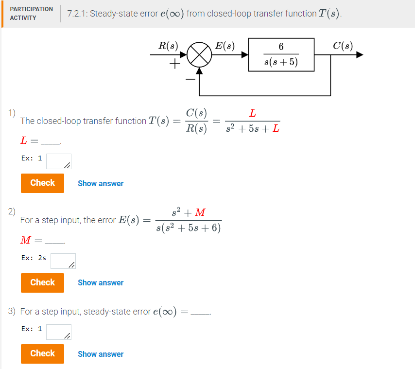 Solved PARTICIPATION ACTIVITY 7.2.1: Steady-state error e(∞) | Chegg.com