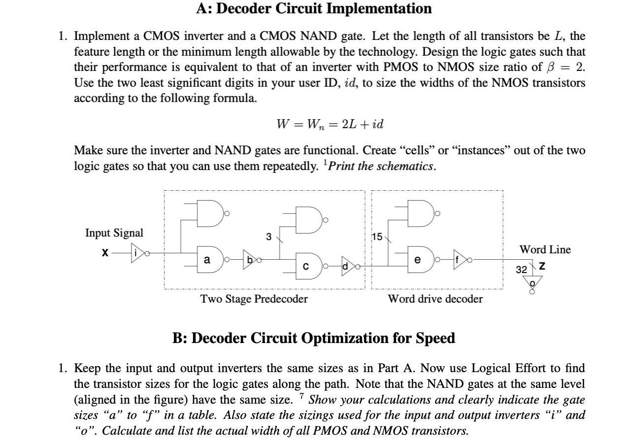 A: Decoder Circuit Implementation Implement a CMOS | Chegg.com
