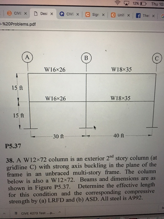 Solved 12% D Thu 10: %20Problems.pdf W16x26 W18x35 15 ft | Chegg.com