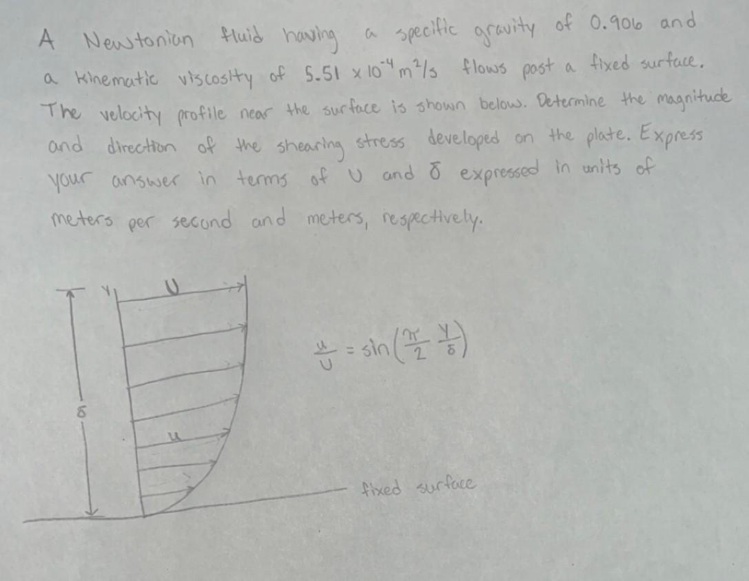 Solved A Newtonian fluid having a specific gravity of 0.906 | Chegg.com