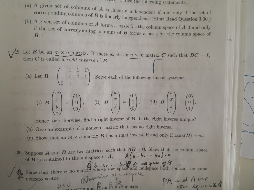 Solved q19, can we find a matrix which has a right inverse | Chegg.com