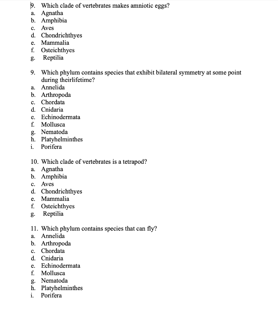 Solved c. 9. Which clade of vertebrates makes amniotic eggs? | Chegg.com