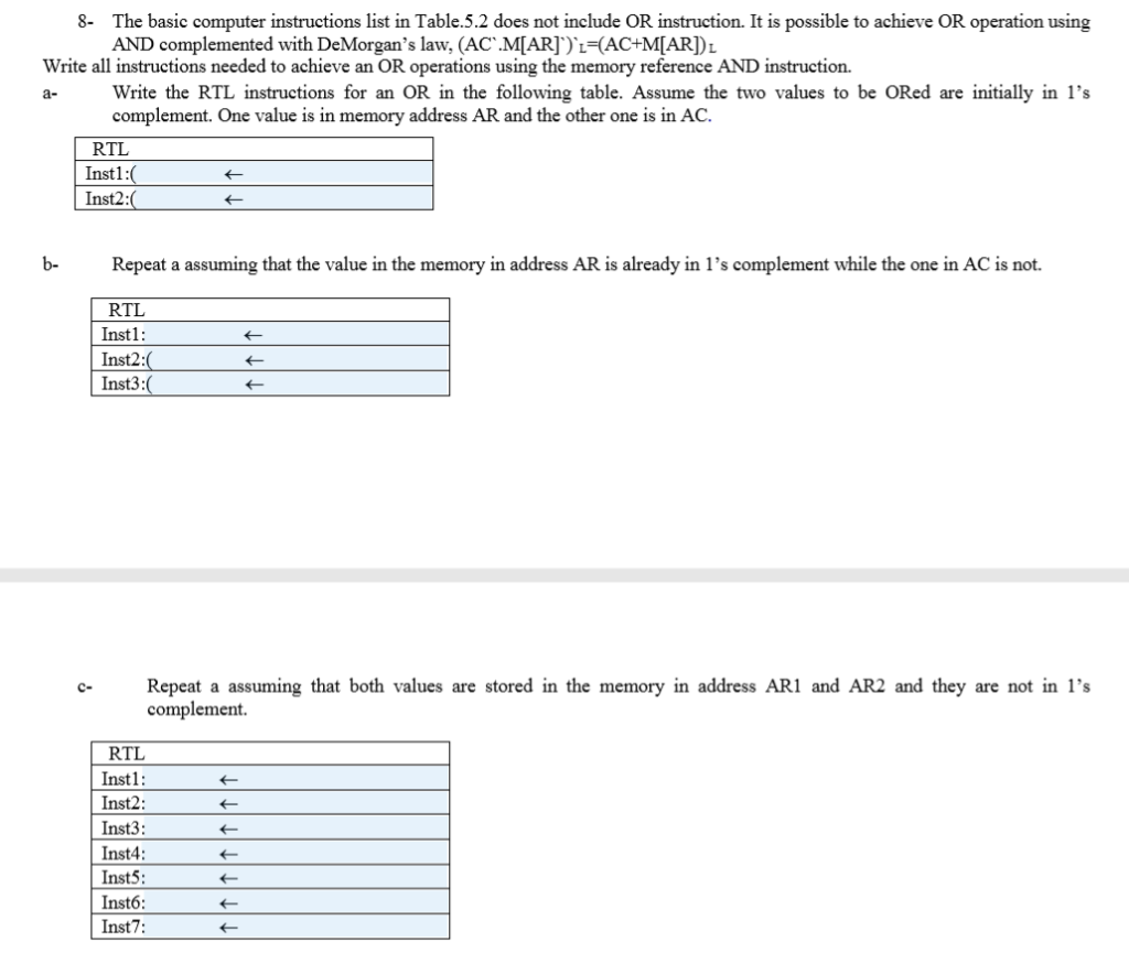8- The basic computer instructions list in Table.5.2 | Chegg.com