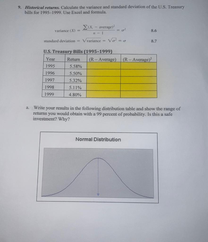 Solved 9. Historical returns. Calculate the variance and | Chegg.com