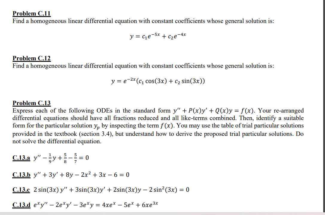 Solved Problem C.11 Find a homogeneous linear differential | Chegg.com