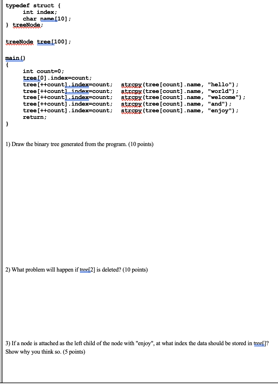 Solved Typedef Struct Int Index Char Name 10 7434