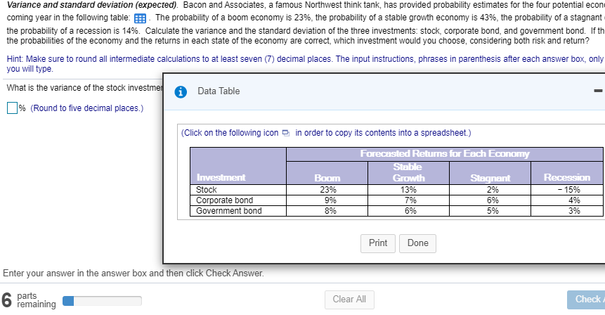 Solved Variance and standard deviation (expected). Bacon and | Chegg.com