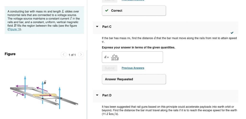 Solved A conducting bar with mass m and length L slides over | Chegg.com