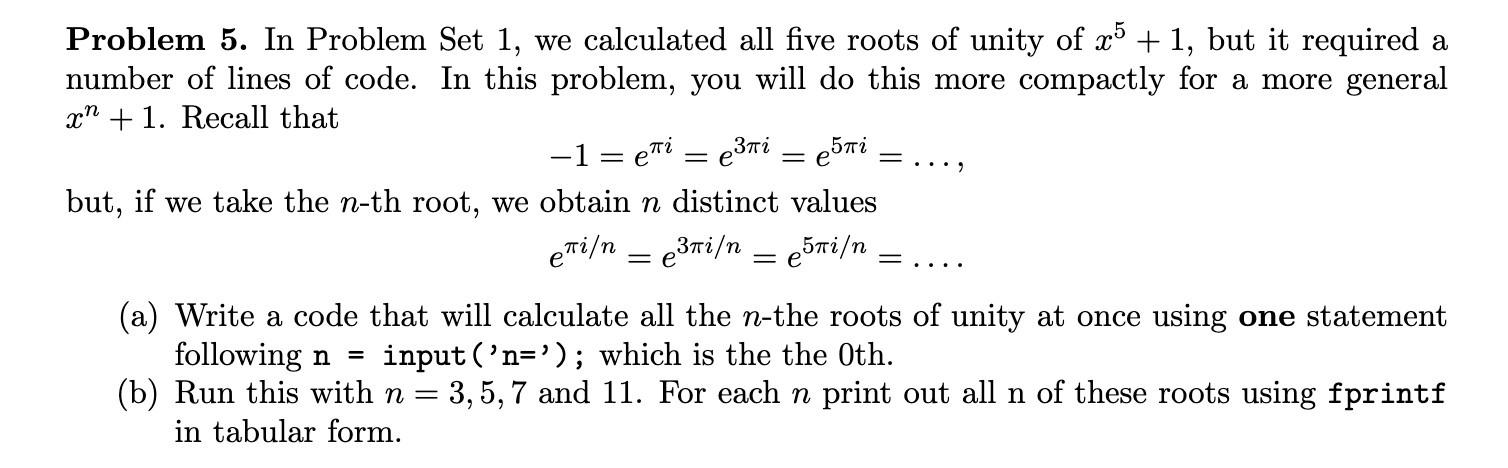 Solved Problem 5 In Problem Set 1 We Calculated All Five 