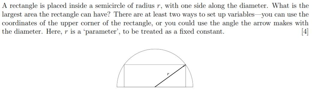 Solved A rectangle is placed inside a semicircle of radius | Chegg.com