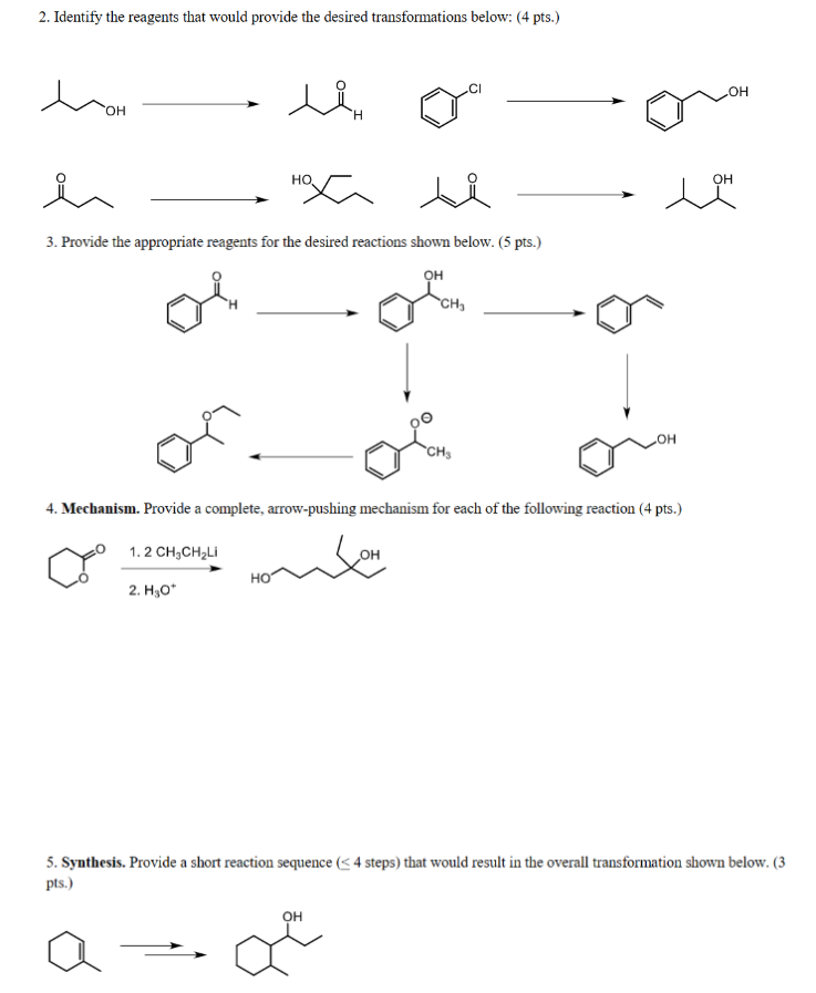 Solved 2. Identify the reagents that would provide the | Chegg.com