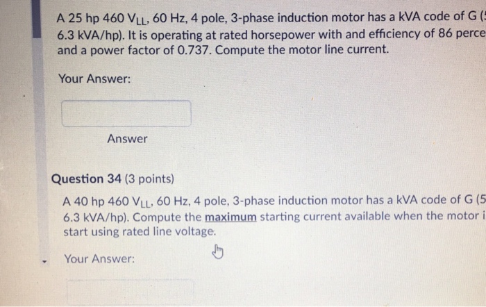Solved A 25 hp 460 VLL, 60 Hz, 4 pole, 3-phase induction | Chegg.com