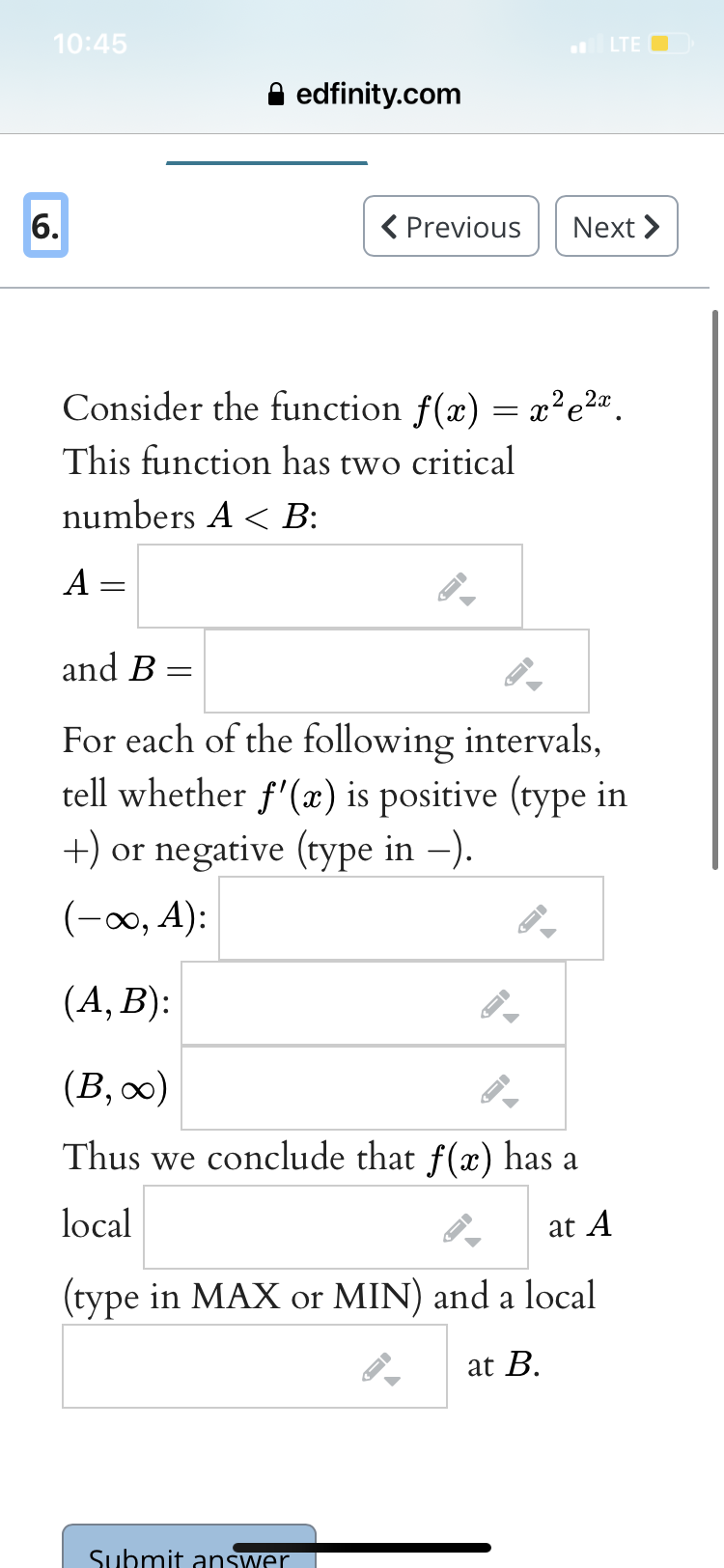Solved 10:45 OLTE edfinity.com 6. Consider | Chegg.com