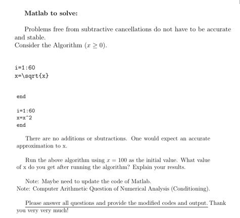 Solved Matlab to solve: Problems free from subtractive | Chegg.com