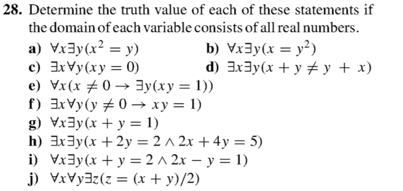Solved 28. Determine the truth value of each of these | Chegg.com