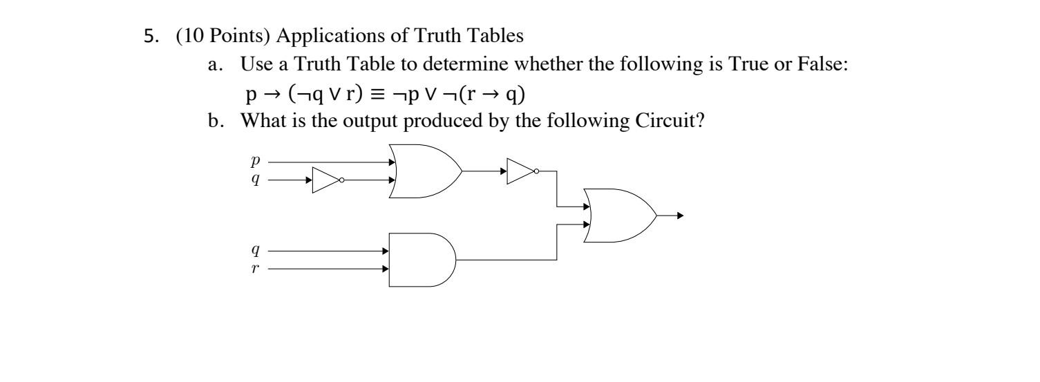 Solved 5. (10 Points) Applications of Truth Tables a. Use a | Chegg.com