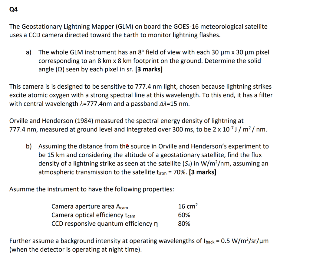Q4 The Geostationary Lightning Mapper (GLM) on board | Chegg.com