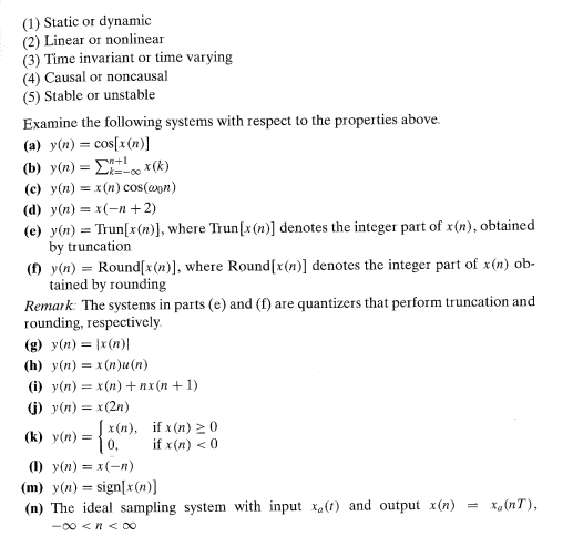 Solved (1) Static or dynamic (2) Linear or nonlinear (3) | Chegg.com