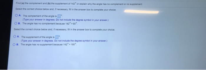 Solved Find (a) the complement and (b) the supplement of 142 | Chegg.com