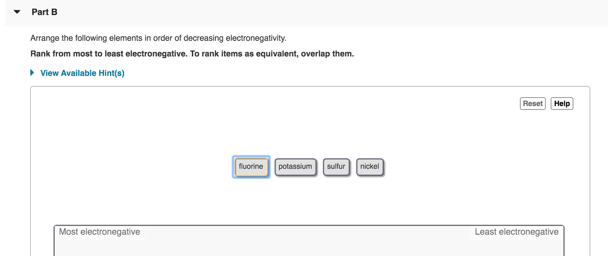 Solved Part B Arrange the following elements in order of | Chegg.com