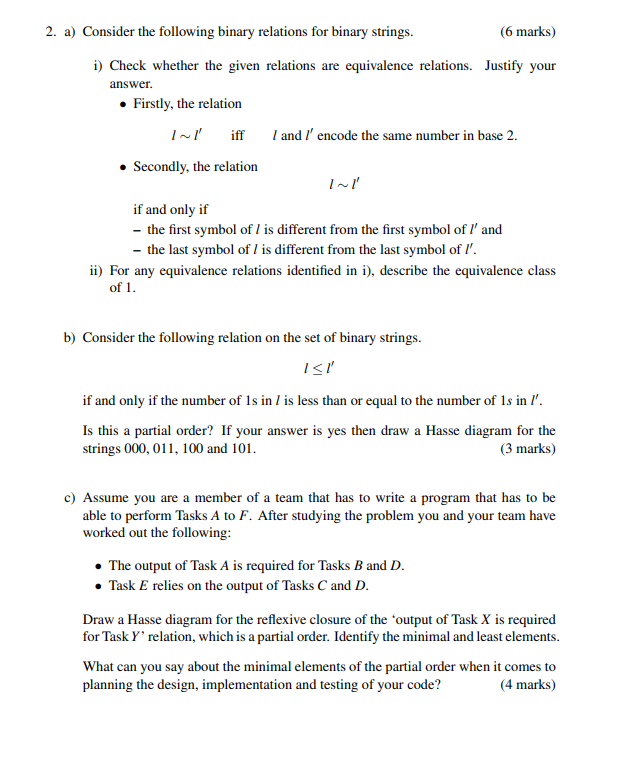 2. a) Consider the following binary relations for | Chegg.com