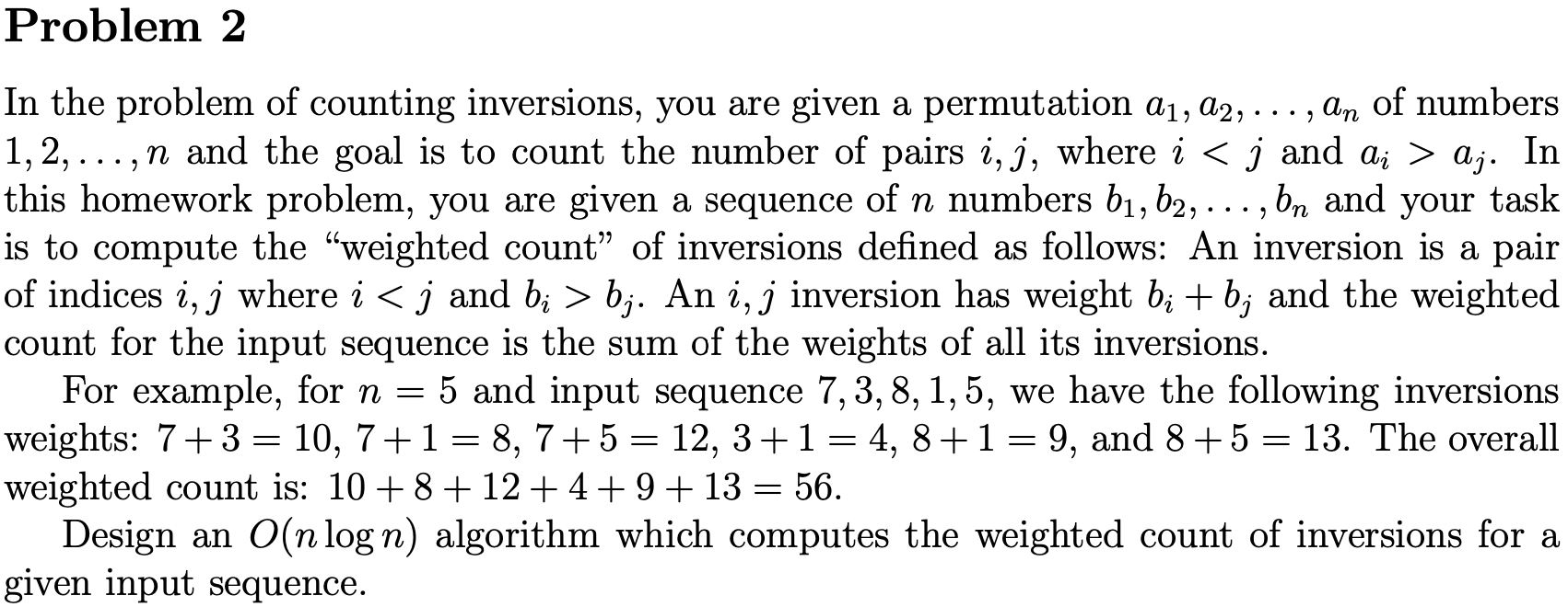 Solved Problem 2 In the problem of counting inversions, you | Chegg.com