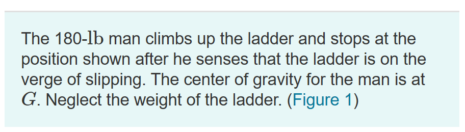 Solved The 180-lb man climbs up the ladder and stops at the | Chegg.com