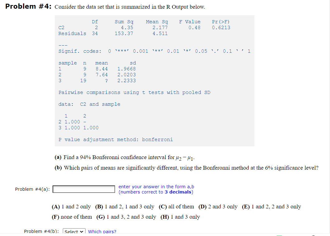 Solved Problem \# 4: Consider the data set that is | Chegg.com