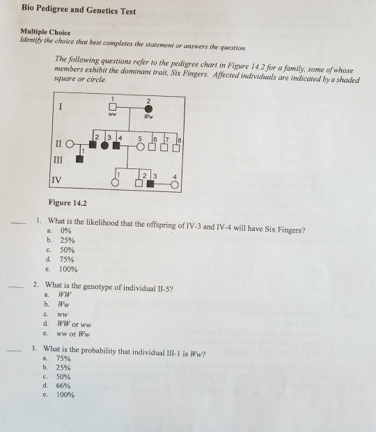 Solved Bio Pedigree and Genetics Test Multiple Choice | Chegg.com