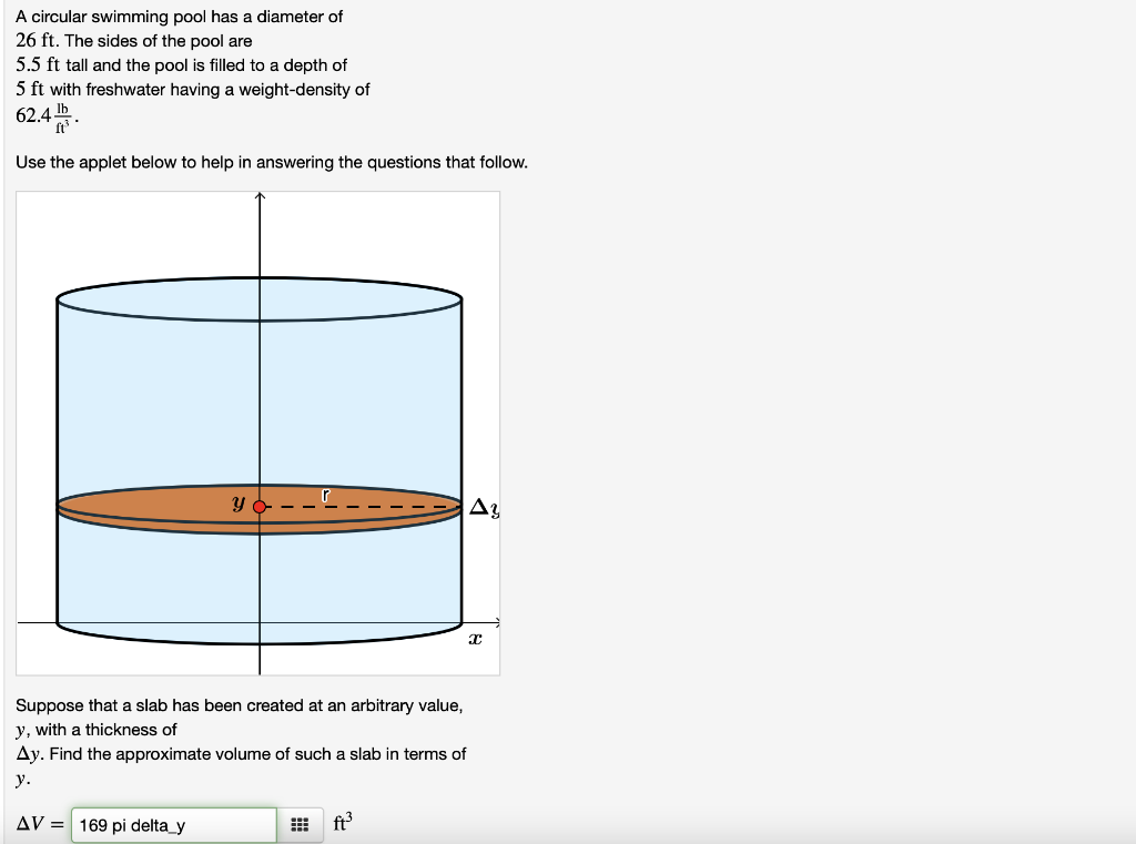 Solved A circular swimming pool has a diameter of 26 ft. The | Chegg.com