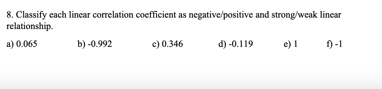 Solved 8. Classify each linear correlation coefficient as | Chegg.com