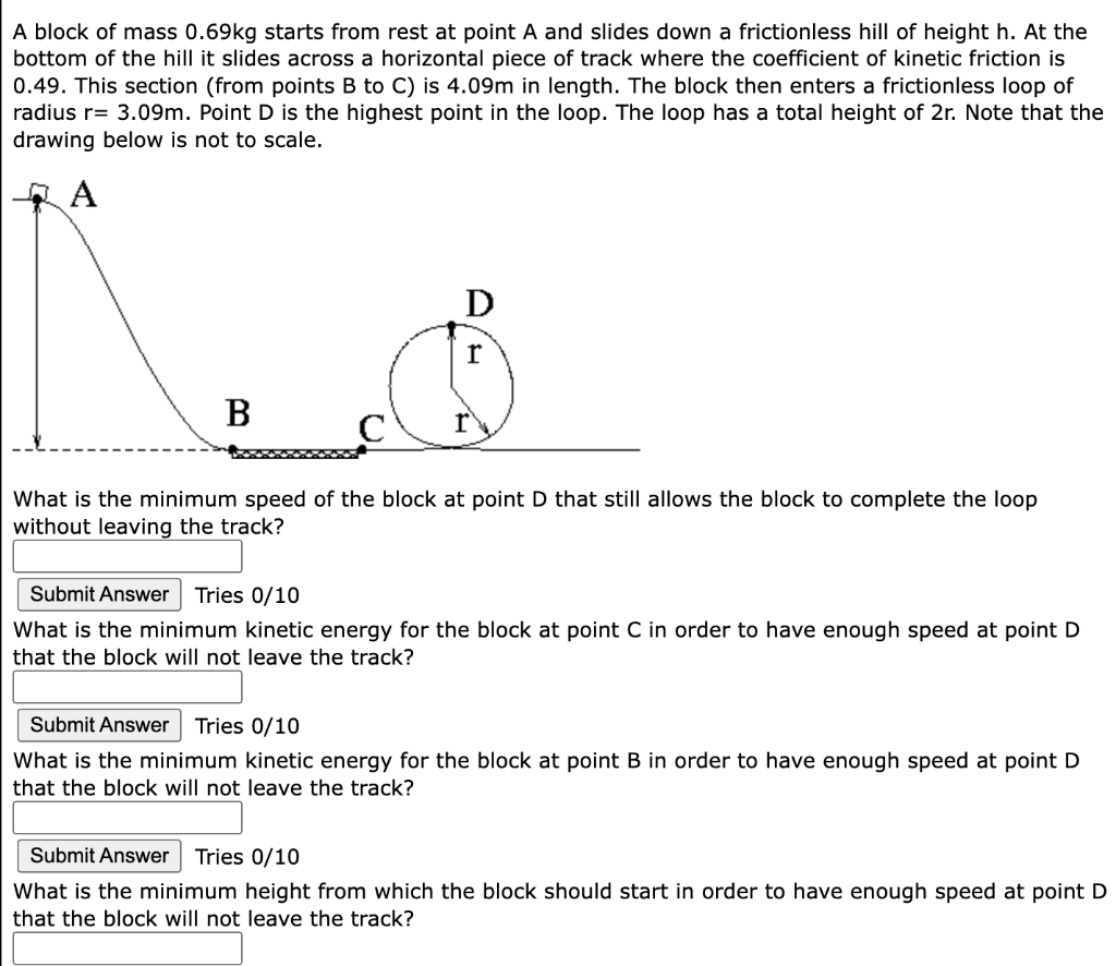 Solved A block of mass 0.69 kg starts from rest at point A | Chegg.com