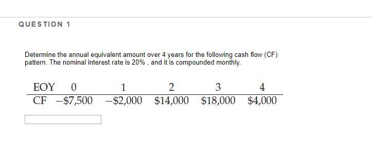 Solved QUESTION 1 Determine the annual equivalent amount | Chegg.com