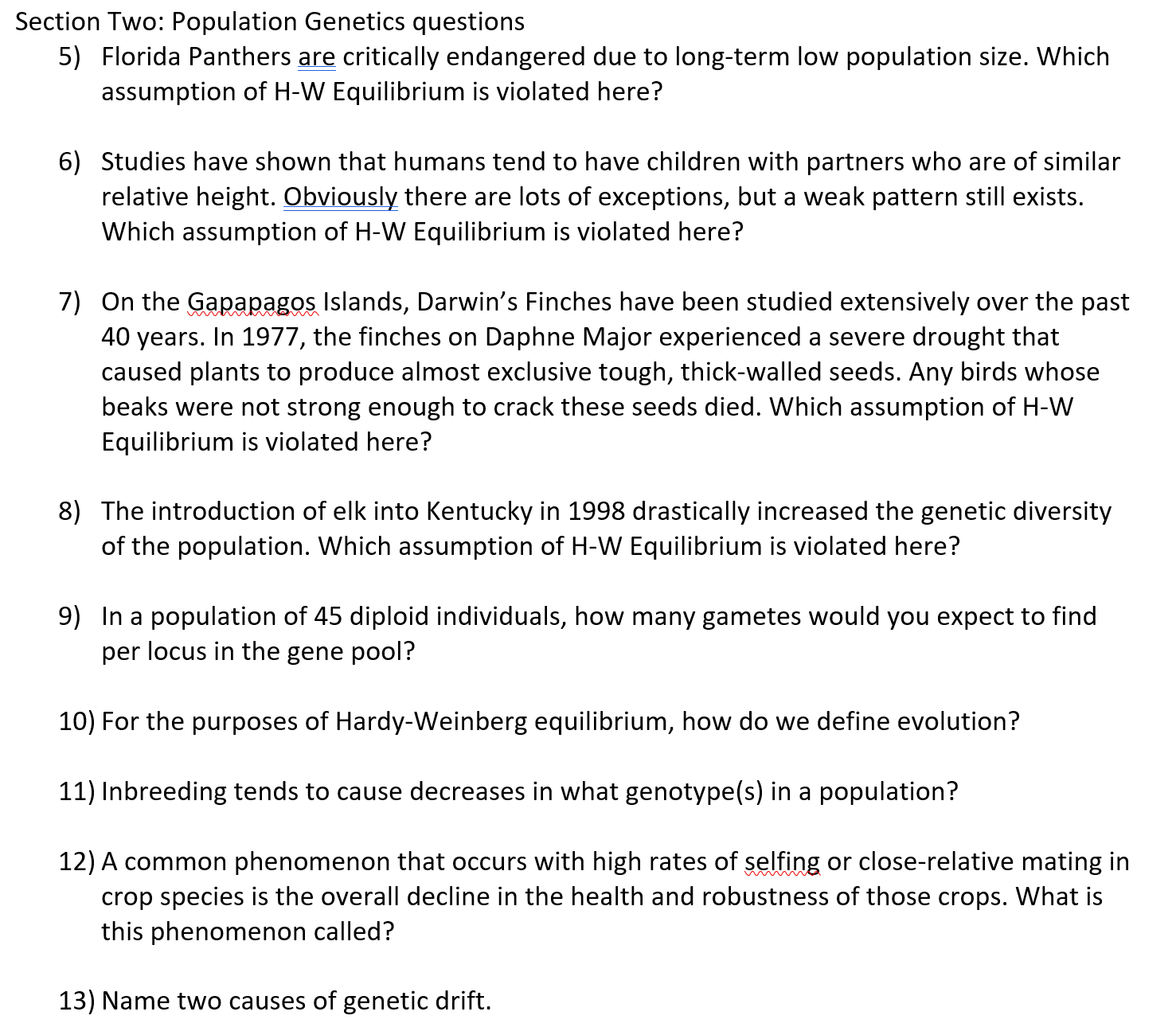 Solved Section Two: Population Genetics questions 5) Florida | Chegg.com