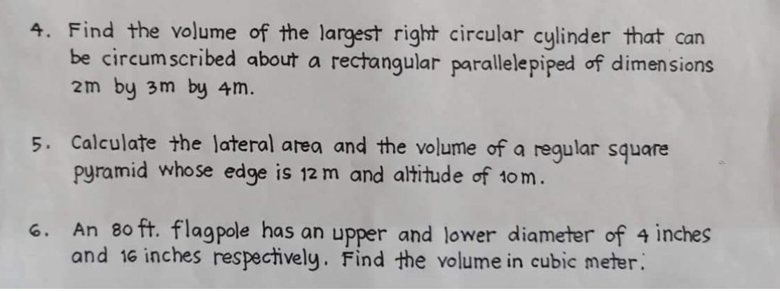 Solved 4. Find the volume of the largest right circular | Chegg.com