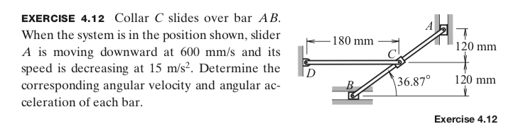 Solved EXERCISE 4.12 Collar C slides over bar AB. When the | Chegg.com