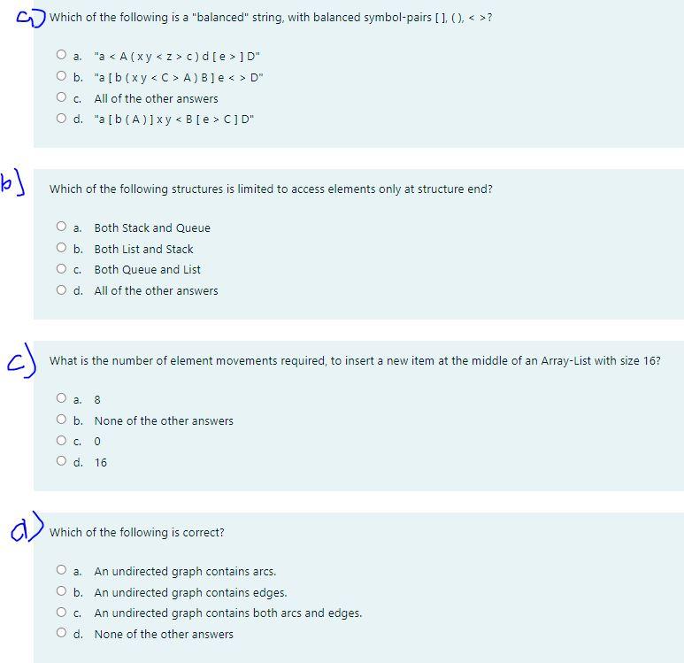 Solved Which of the following is a "balanced" string, with | Chegg.com