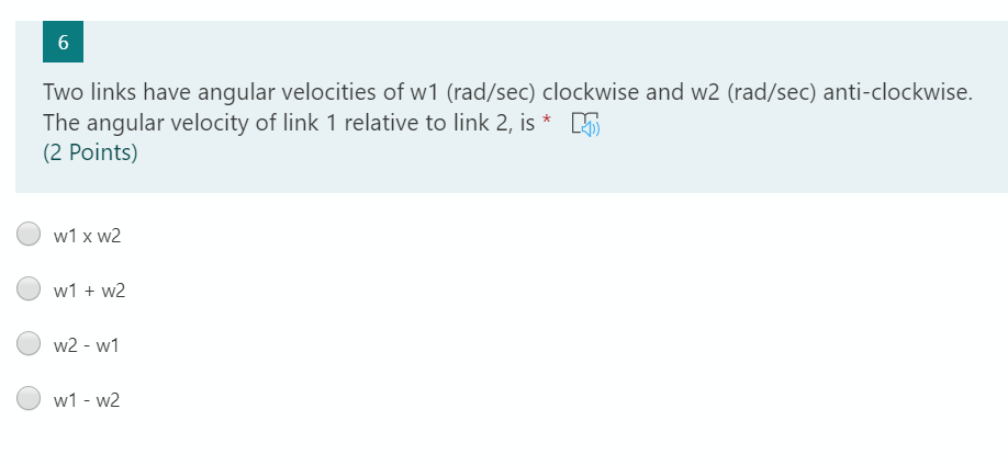 Solved 6 Two links have angular velocities of w1 (rad/sec) | Chegg.com